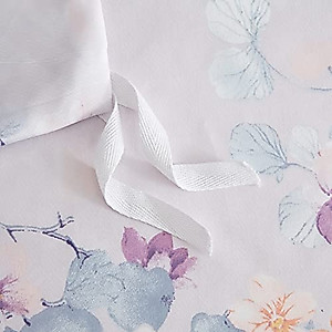 LOYOLADY Lilac Duvet Cover Set Queen Size, 3 Pieces Lightweight Soft Microfiber Bedding Comforter Cover for All Seasons (Queen, 90x90 Inches, Purple and Yellow Flower)