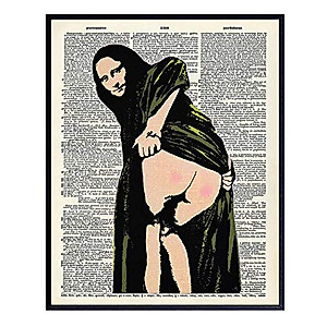 Mona Lisa Graffiti Mural Dictionary Art Print - Vintage Upcycled Wall Art Poster- Modern Chic Home Decor for Bathroom, Bath, Bedroom, Dorm Room - Cool Gift for Banksy Fans, 8x10 Photo Unframed