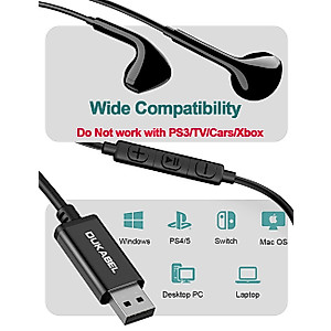 DUKABEL USB Wired Earbuds, USB Headphone with Mic for PC/ PS4/ PS5, 6FT in-Ear Stereo Earphones Headsets with Volume Control for Office Live Broadcast Gaming