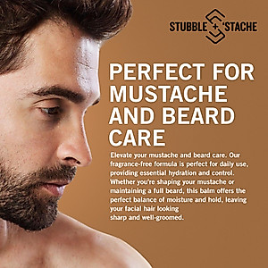 stubble & stache Mens Beard & Hair Balm with Shea Butter, Jojoba & Argan Oil Leave-in Conditioner - Wax for Mustache - Fragrance Free - 3.4 fl oz
