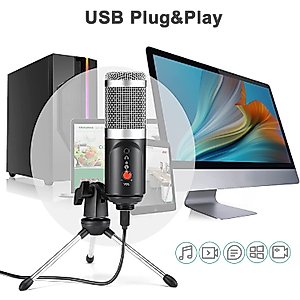 BLOUEFOZ USB Microphone, Computer Podcast Cardioid Condenser PC Mic with Tripod Stand for Recording,Gaming,Compatible with Laptop Desktop Mac & Windows