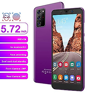 Vbestlife 3G Unlocked Smartphone, Note30 Plus 5.72in HD Full Screen Cell Phone, Support APP Face Recognition for Android 8.1 Fingerprint Unlock Smartphone, 512M 4G, Dual SIM Dual Camera Purple