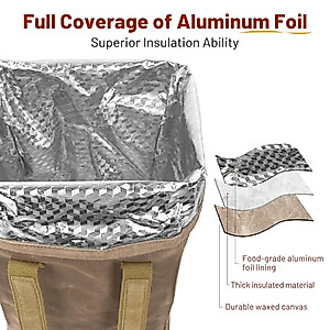 Corebes Insulated Lunch Bag for Men/Women, 11L Waxed Canvas Lunch Box with Adjustable Shoulder Strap & Double Hook-and-Loop Handles for Work Picnic Hiking