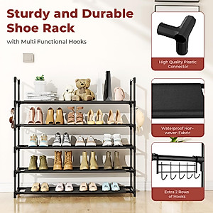 VTRIN 5 Tier Shoe Rack for Closet Shoe Organizer Storage 20-25 Pair Shoe and Boot Long Shoe Shelf with Hook Space Saver Free Standing Shoe Rack Organizer for Front Door Entryway, Small Spaces