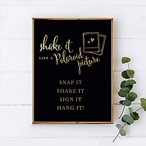 Andaz Press Wedding Party Signs, Black and Metallic Gold Ink, 8.5x11-inch, Shake it Like a Polaroid Picture - Snap It, Shake It, Sign It, Hang It, 1-Pack, Unframed