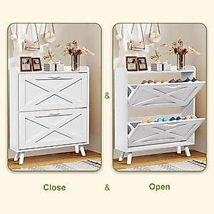 Crownland Shoe Storage Cabinet, Shoe Storage Organizer with 2 Flip-Out Drawers, Modern Two-Tier Freestanding Shoe Rack Cabinet for Entryway, Hallway, Living Room(White-Small)