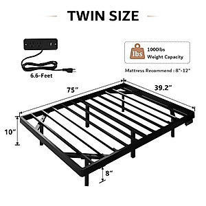 iPormis Twin Size Floating Bed Frame with Charging Station and Led Light, Metal Platform Bed Frame with Heavy Duty Steel Slats Support, No Box Spring Needed, Noise-Free, Easy Assembly, Black