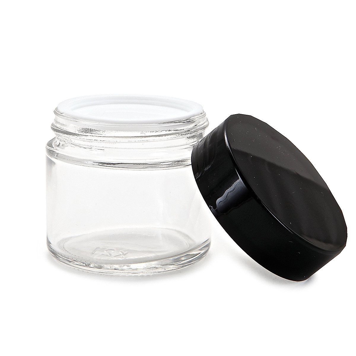 Vivaplex, 12, Clear, 2 oz, Round Glass Jars, with Inner Liners and black Lids