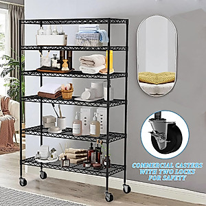 Dlewmsyic 6 Tier NSF Certified Metal Storage Shelving Unit,48D x 18W x 78H Load 2100lbs,Adjustable Metal Shelving for Restaurant Kitchen Bathroom Garage,Commercial Grade Shelves Organizer, Black