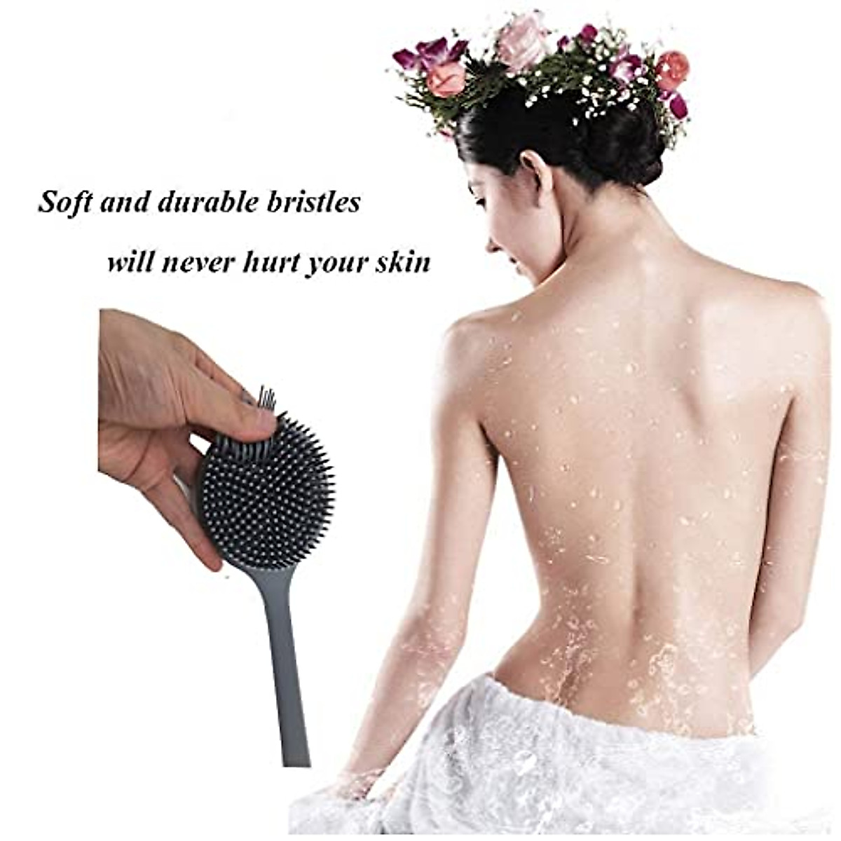 Cinlitek Silicone Body Scrubber, Long Handle Back Scrubber for Shower, Silicone Body Brush Shower Scrubber for Body, Shower Srush Back Brush Body Exfoliator