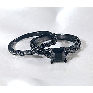 ringheart Couple Rings Matching Ring 1ct Black CZ Women Wedding Ring Sets for Him and Her His Her Wedding Ring
