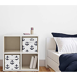 Sweet Jojo Designs Navy Blue White Anchors Foldable Fabric Storage Cube Bins Boxes Organizer Toys Kids Baby Childrens - Set of 2 - Nautical Theme Ocean Sailboat Sea Sailor Anchor Unisex Gender Neutral