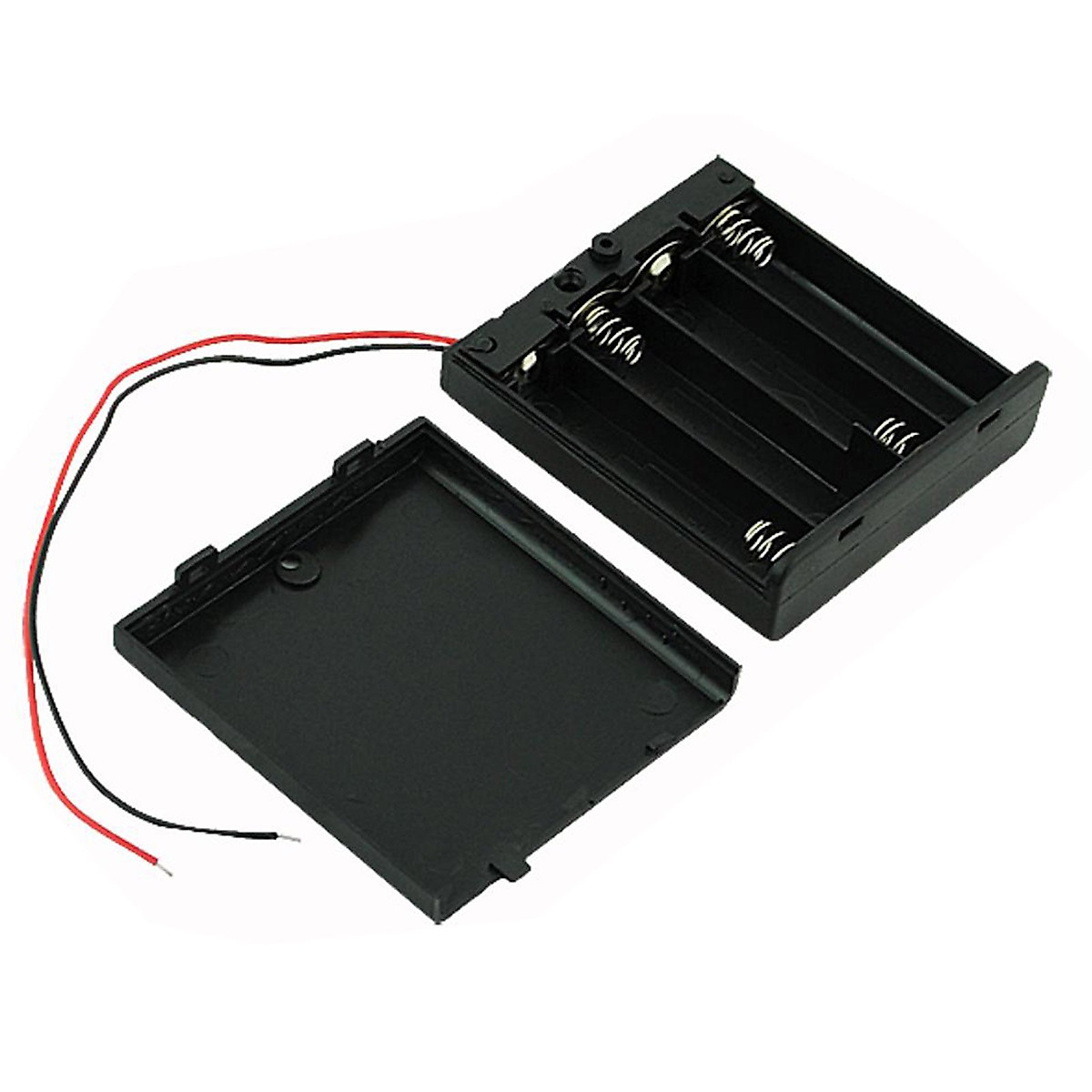 Ogrmar On/Off Switch 4 x 1.5V AA Battery Case Holder Leads Black w Cap 2Pcs