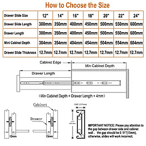 OCG Soft Close Drawer Slides 22 Inch (5 Pairs), Full Extension Ball Bearing Side Mount Drawer Slides for Cabinets with Face Frame, with Rear Mounting Brackets