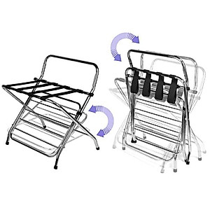 Foldable Luggage Rack, Metal Suitcase Stand for Guest Room, Heavy Duty Luggage Rack for Bedrooms, Hotels, Travel | Folding Luggage Racks for Suitcases and Storage (Double Rack High Back (DIY), Pack of 2)