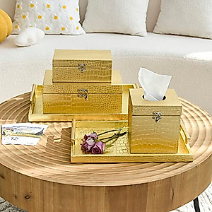 JUMBO HUMBLE Set of 2 Wooden Decorative Nesting Storage Boxes, Gold Crocodile Leather with Clasp for Home Kitchen Living Room, Ideal Gift for Wedding Memories Jewelry Trinket
