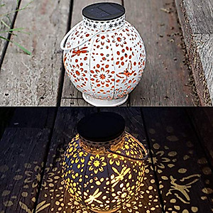 Solar Lantern Outdoor Hanging Lights Waterproof Metal LED Decorative Lights with Shadow Casting for Patio Garden Yard Tabletop