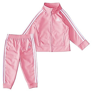 adidas Girls 2-piece Track Suit With & Pants Zip Front Classic Tricot Jacket And Joggers Set, White Multi, 2T US