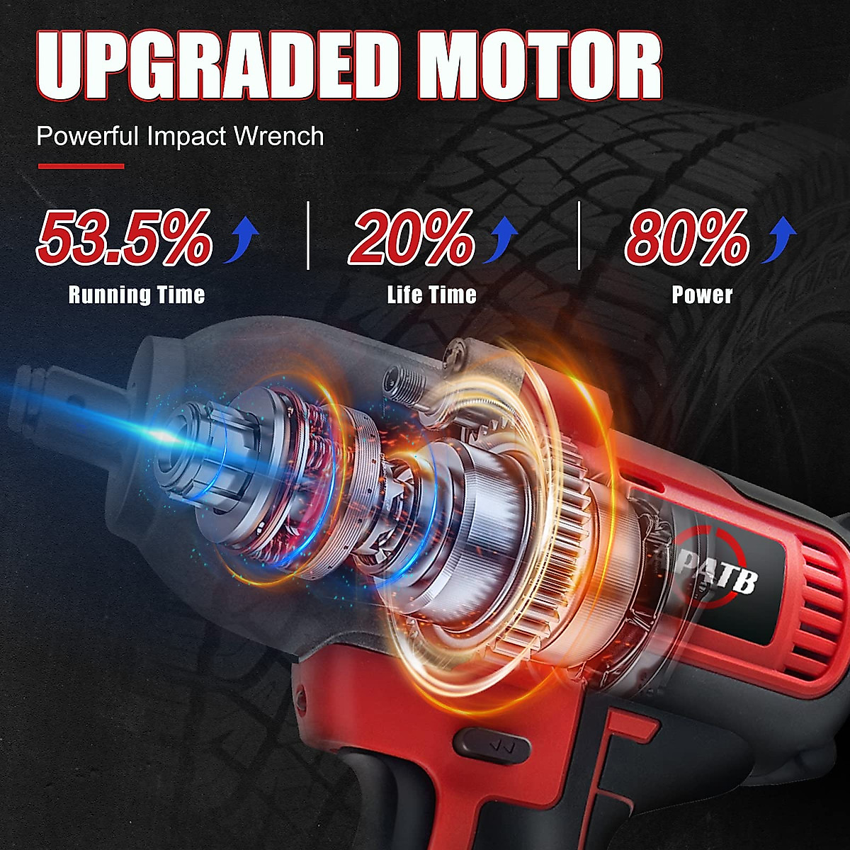 APATB 1/2 inch Impact Wrench, Max Torque 950N.m(700Ft-lbs) Cordless Brushless Impact Wrench, 3300RPM High Torque Electric Impact Gun with 2x 4.0Ah Li-ion Battery, Charger, 3 Extension Bars, 6 Sockets