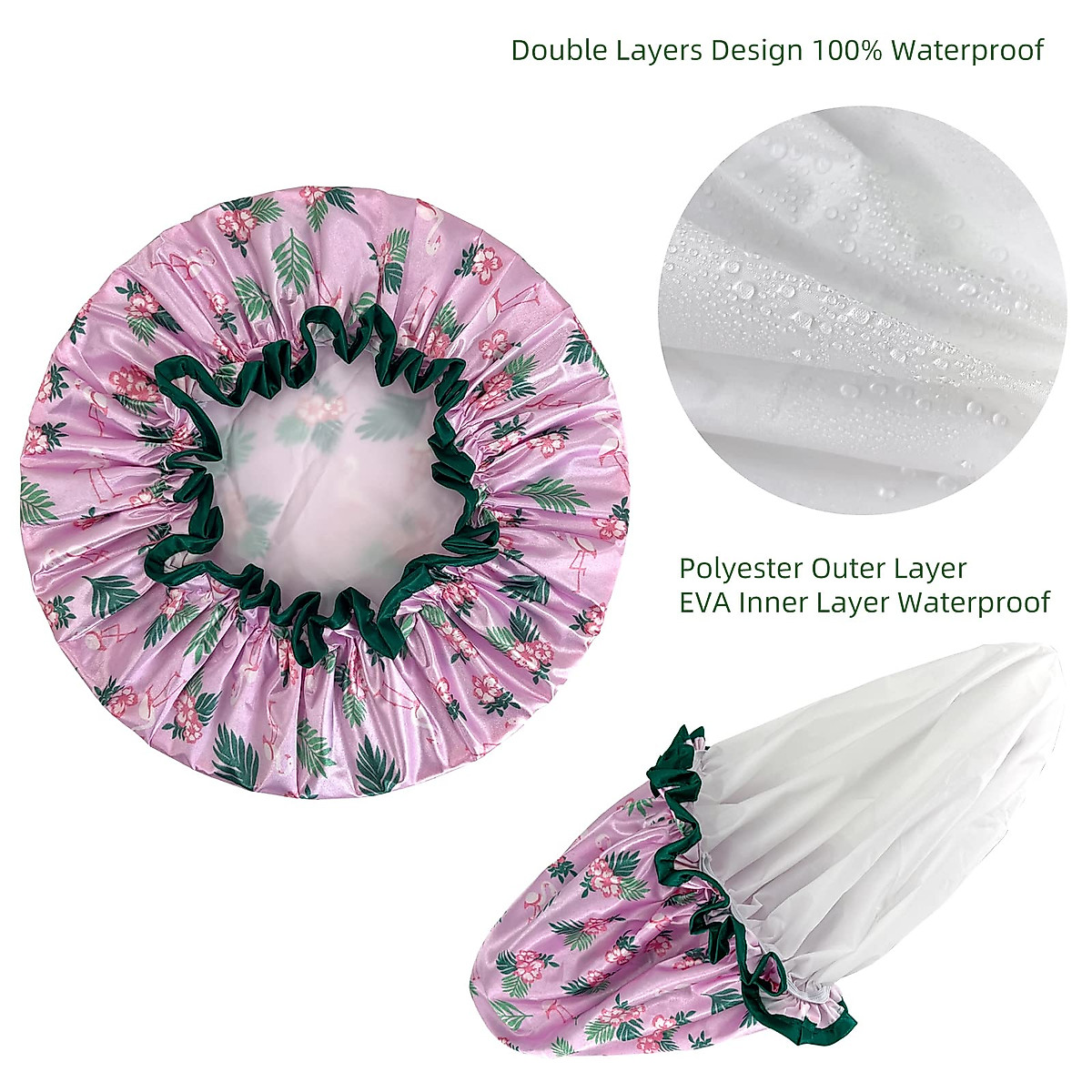 4 Pcs Double Layers Reusable Extra Large Shower Caps Waterproof, Elastic Satin Shower Cap For Women, Hair Bath Cap Bathing Shower Hat XL