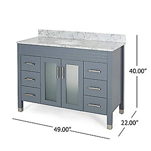 GDFStudio Contemporary 48" Wood Single Sink Bathroom Vanity with Marble Counter Top, Gray with Carrara White Marble