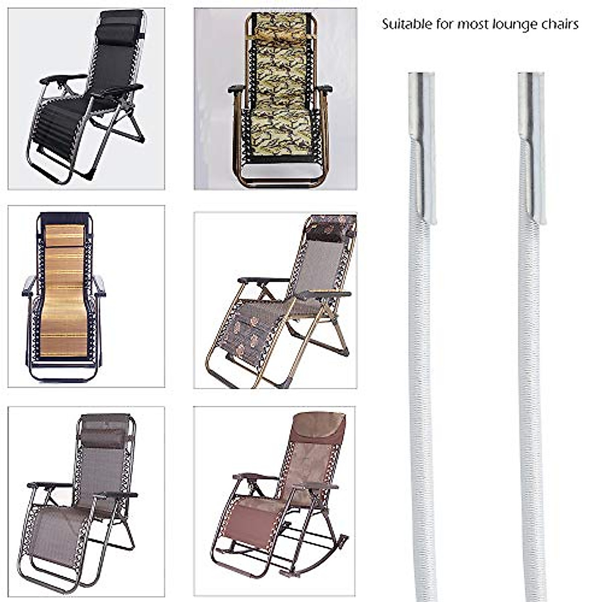 4 Pcs Universal Replacement Cord for Chair Universal Bungee Cord Laces Elastic Oxford Rope Gravity Chair Repair Kit for Lounge Chair Recliners Anti Gravity Chair Bungee Chair (Grey)