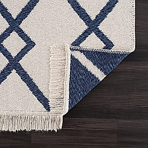 Keen Home Design Area Rugs - 2x4 Reversible and Machine Washable Boho Rug - 100% Cotton - Two Sided Rug for Living Room, Kitchen, Hallway, Bedroom, Entryway - (2’ x 3’7’’, Navy)