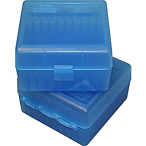 MTM 100 Round Rifle Ammo Box 17, 204, 223, 5.56x45, 6x47, Clear Blue