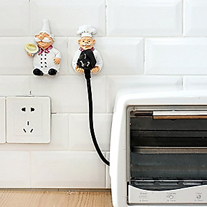 Coralpearl Cute Adhesive Resin Fat Chef Utility Wall Hook Rack Hanger Sticky Cable Plug Holder Art Décor Storage Organizer Set for Coat Clothes,Towel,Wreath,Key,Hat,Garage,Kitchen,Bathroom,Kids Room