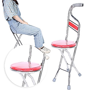 Walking Stick Chair Combo,Massage Seat Board & Ergonomic Handle, Adjustable Anti-Skid Walking Stick for Arthritis Disabled and Elderly
