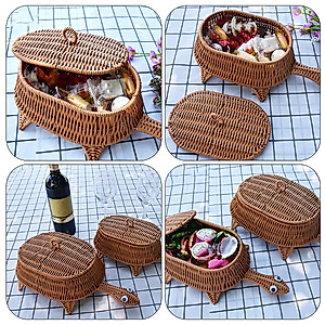 BESTOYARD Turtle Rattan Basket Pantry Wicker Basket Makeup Basket Handmade Rattan Baskets Rattan Woven Basket Toy Container Trinket Tray Chips Imitation Rattan Plastic Rattan Candy Plate