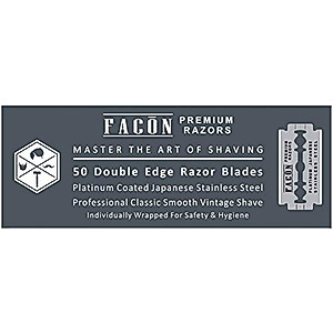 50 Facón Platinum Japanese Stainless Steel Double Edge Razor Blades for Safety Razor - Close Smooth Shaving Experience - 200+ Shaves