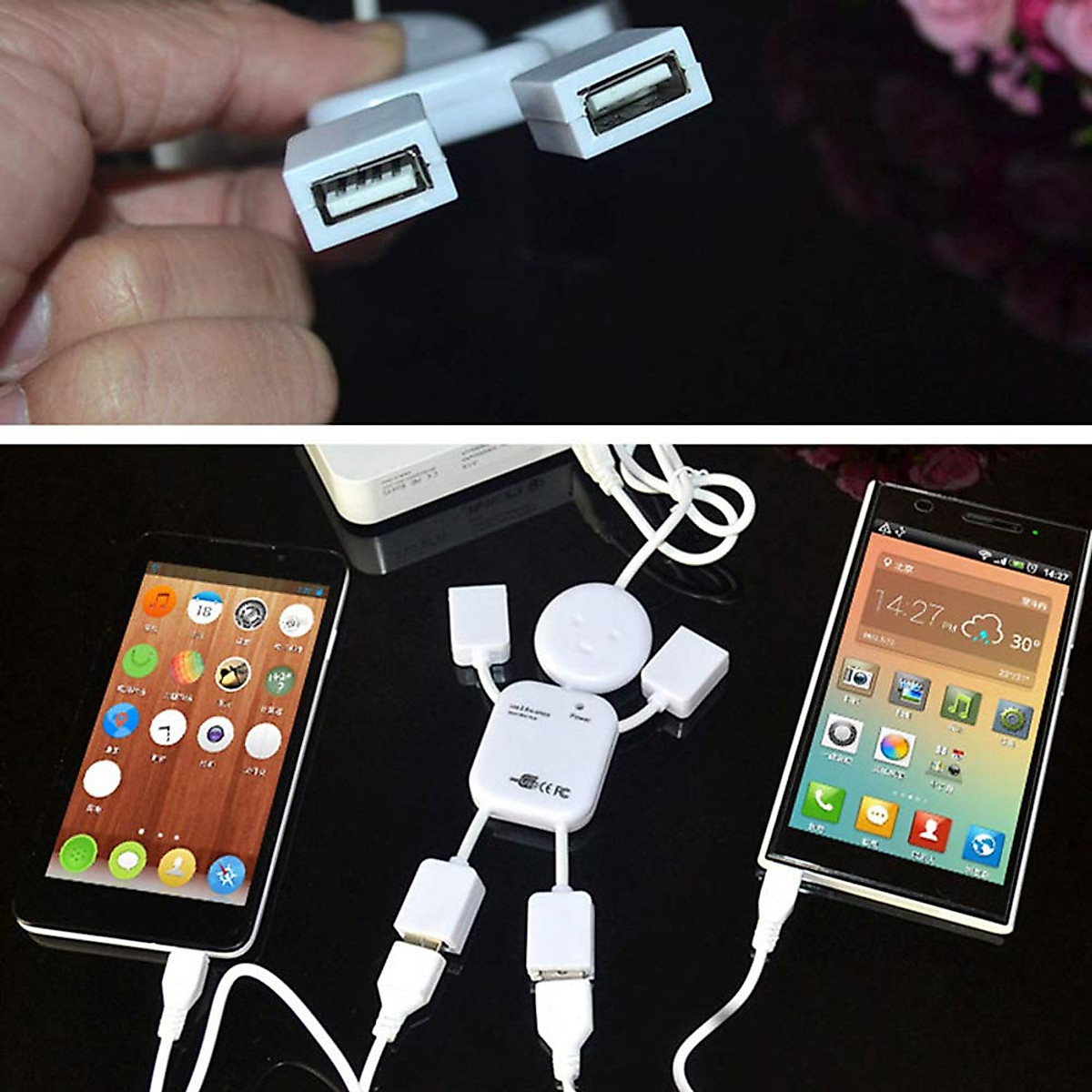 Trusway Portable USB Multiport Cartoon Human-Shaped with 4 Ports 480Mbps USB 2.0 Expansion Hub Splitter Adapter Compatible with PC Laptop Computer White