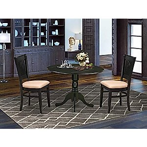 East West Furniture DLVA3-BLK-C Dublin 3 Piece Kitchen Set for Small Spaces Contains a Round Dining Room Table with Dropleaf and 2 Linen Fabric Upholstered Chairs, 42x42 Inch, Black