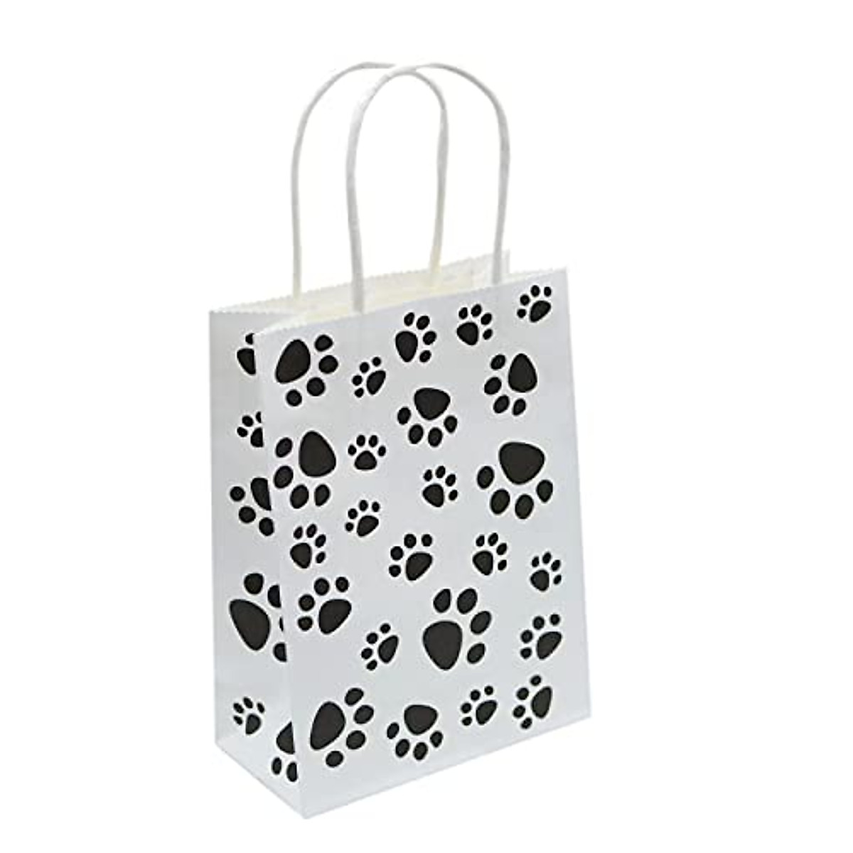YYaaloa 30pcs Small Gift Bags with Handle Bulk Paw Print White Party Favor Paper Shopping Bags for Kids Birthday Xmas Party Supplies Retail Bags (Paw Print White, Small 30pcs)