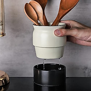 Ceramic Utensil Holder Double Layer kitchen Utensil Holder for Countertop with Drainage Holes Utensil Crock for Farmhouse Kitchen Decor. (0.68)