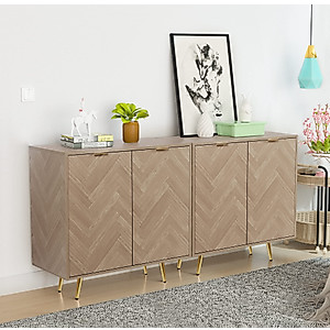 Anmytek Modern Sideboard Buffet Cabinet, Natural Oak Accent Cabinet with 2 Doors and Adjustable Shelf Spaicous Storage Cabinet for Living Room Kitchen Hallway, H0058