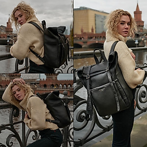 BERLINER BAGS Premium Leather Backpack Lille, Laptop Bag and Travel Rucksack for Men Women - Black