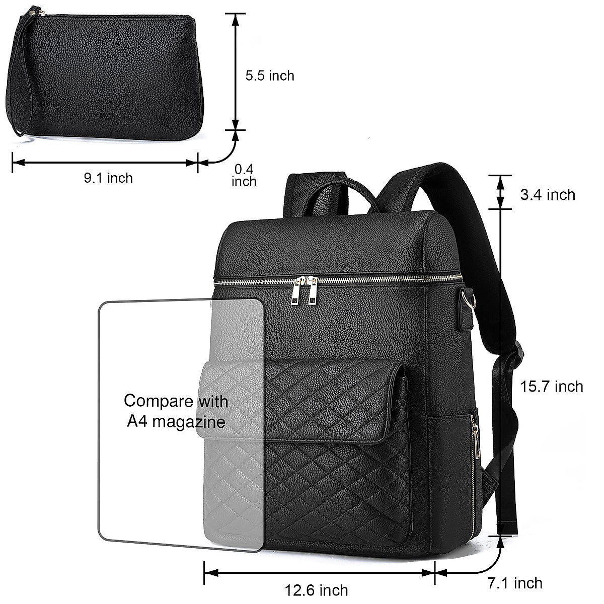 Diaper Bag Backpack Leather Baby Bag with Multiple Pockets, Changing Station, Stroller Straps, Large Capacity for Wet Clothes, Breast Pump, Milk Bottle Black