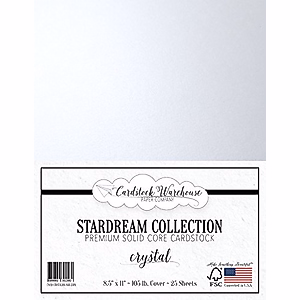 Crystal White Stardream Metallic Cardstock Paper - 8.5 X 11 Inch - 105 Lb. / 284 Gsm Cover - 25 Sheets From Cardstock Warehouse