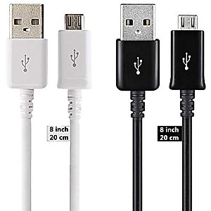 Short MicroUSB Cable Compatible with Your Samsung Godiva with High Speed Charging 2 Pack. (1Black,1White, 20cm 8in)
