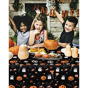 Colemoly Halloween Table Cloth 5 Pack 54in x108in Plastic Table Cover, Bat & Pumpkin Rectangle Disposable Tablecloth, Black Table Cloths for Parties Decoration