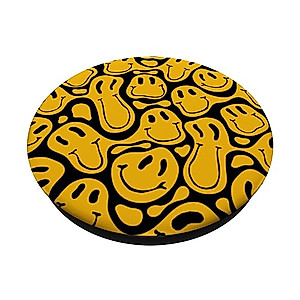 aesthetic trippy liquid black dripping yellow smile face PopSockets Standard PopGrip