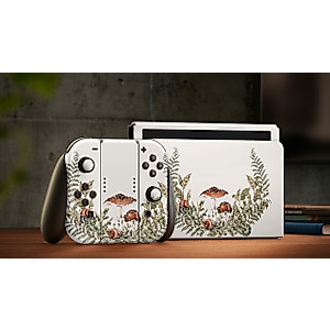 ZOOMHITSKINS OLED Switch Skin, Compatible with Switch OLED Skin Wrap, Forest Mushroom Autumn Fall Leaves Vintage Botanical, 3M Vinyl for Durable & Fit, Made in The USA