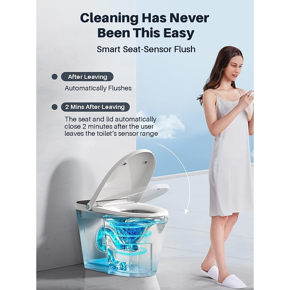 Smart Toilet with Built-in Tank & Bidet Auto Open/Close Foot Sensor Flush Dryer Heated Seat Soft Close Elongated One-Piece Design (ZY695A)