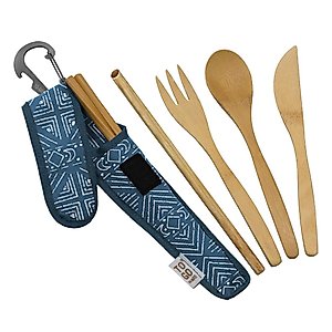 TO GO WARE Premium Reusable Bamboo Utensil Travel Set | Includes Fork, Knife, Spoon, Chopsticks, & Carabiner Clip | Made from Sustainable Materials | Eco-Conscious | Shibori Moon (Pack of 1)