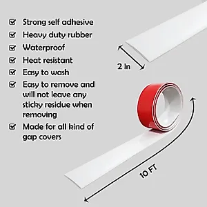 Rubber Bond Floor Transition Strip, Self-Adhesive Vinyl Flooring Transitions Laminate Floor Cover Strips | Flat Divider Strip, Easy to Install & Peel (120 Inches, White)