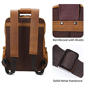 Full Grain Cowhide Leather Multi Pockets 16 Inch Laptop Backpack Travel Bag (Dark Brown(Updated Version))