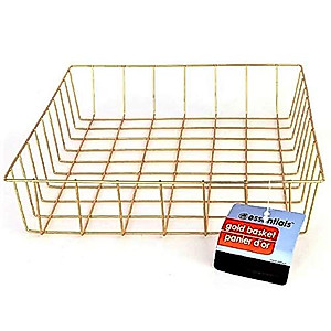Gold Iron Wire Baskets and Trays, Round and Rectangular, 4-ct Sets (Tray)