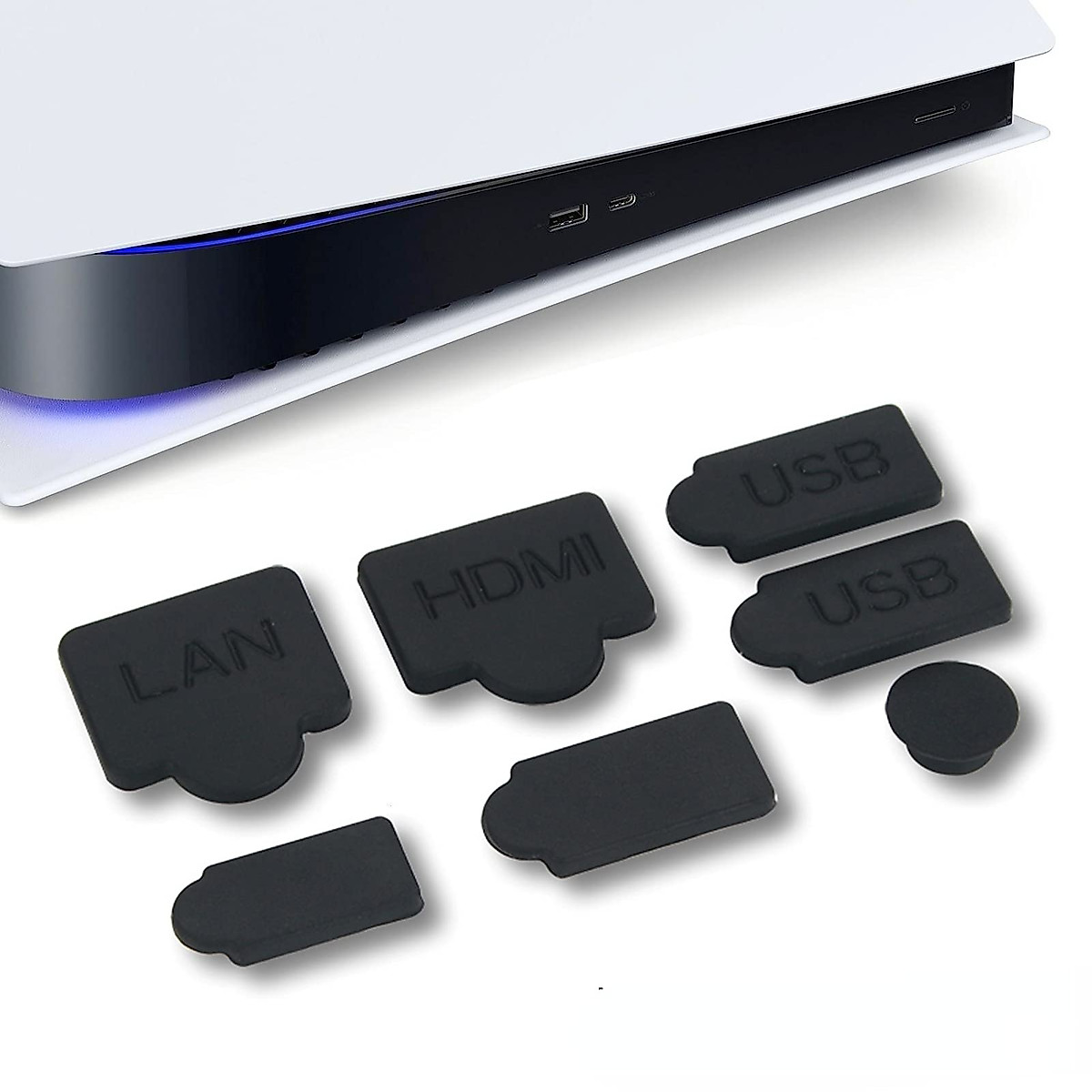 7PCS Silicone Dust Plugs Set USB Interface Anti-Dust Cap Stopper Cover for PS5 Game Console
